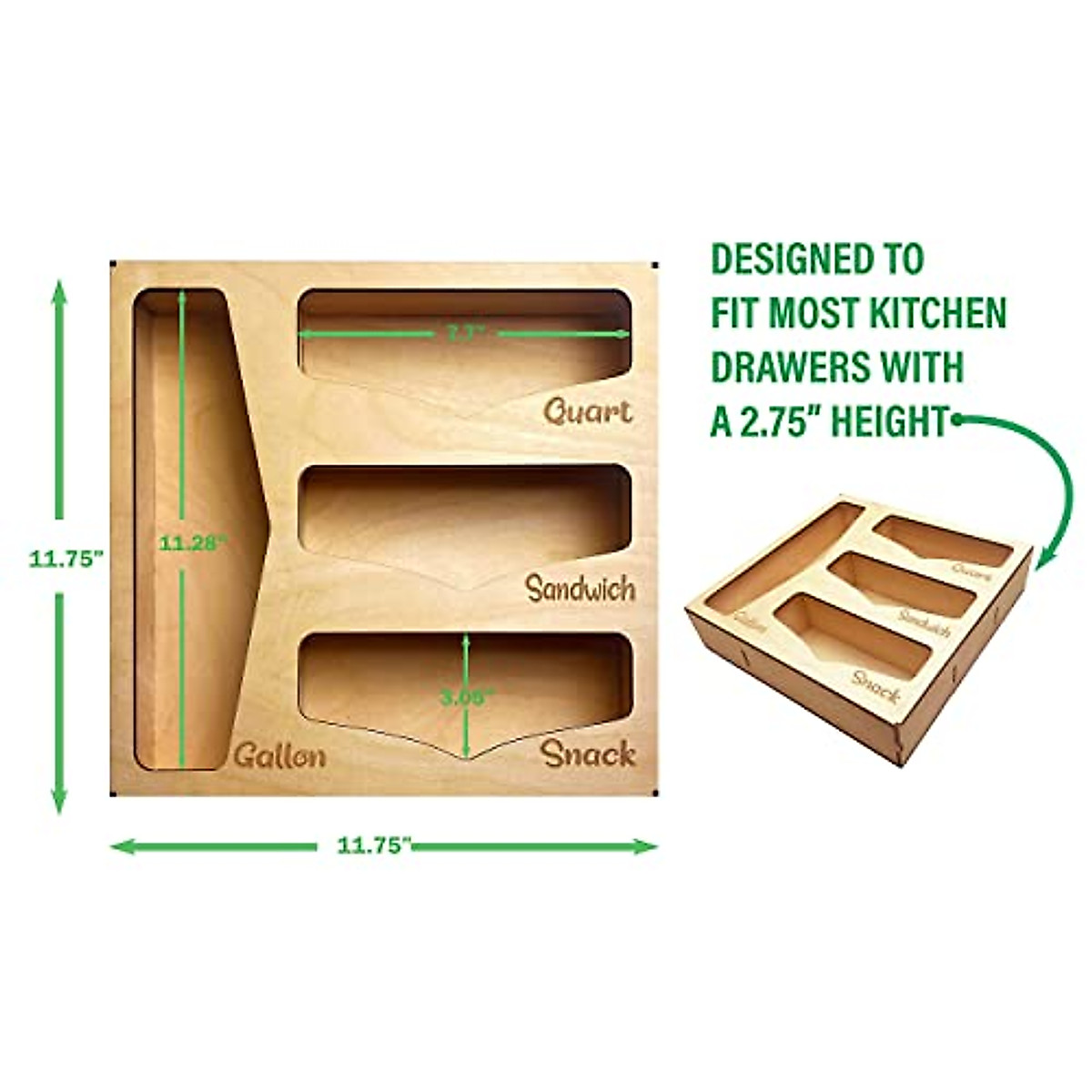 Food Storage Bag Organizer Holders – Premium Wood Kitchen Drawer