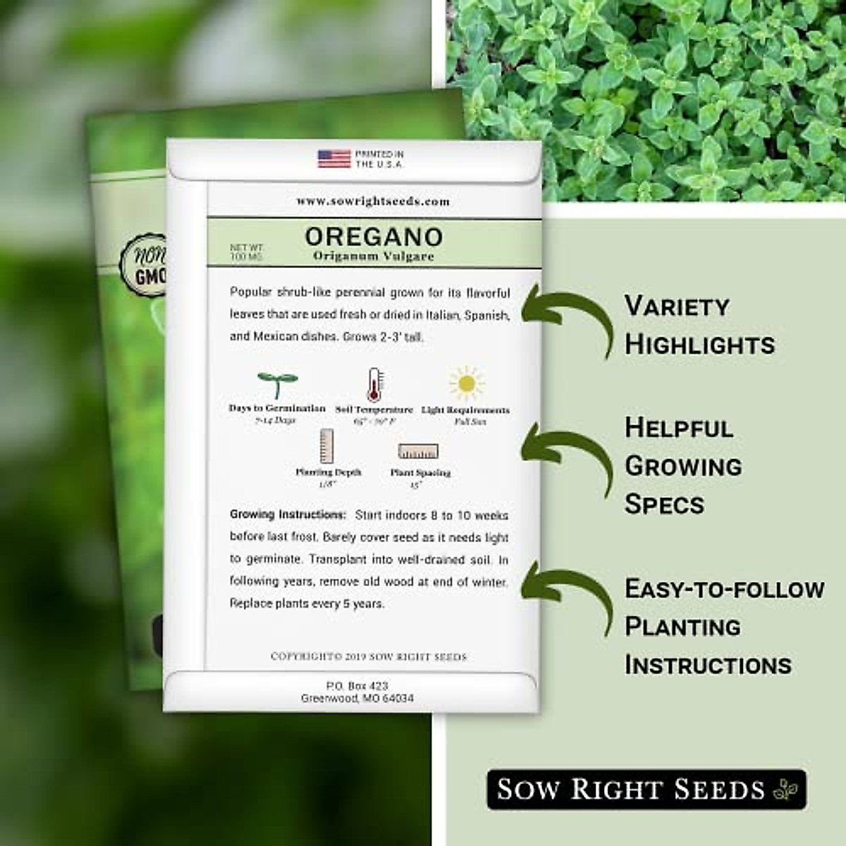 Sow Right Seeds - Oregano Seed for Planting; Non-GMO Heirloom; Instructions to Plant and Grow a Kitchen Herb Garden, Indoor or Outdoor; Great Gardening Gift (1)