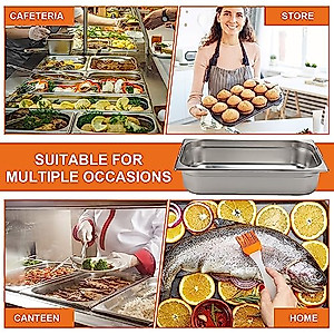 8 Pcs Hotel Pan Full Size 4 Inch Deep Restaurant Stainless Steel Steam Table Pan with Handle for Commercial Hotel Food Buffet Event Catering Supplies