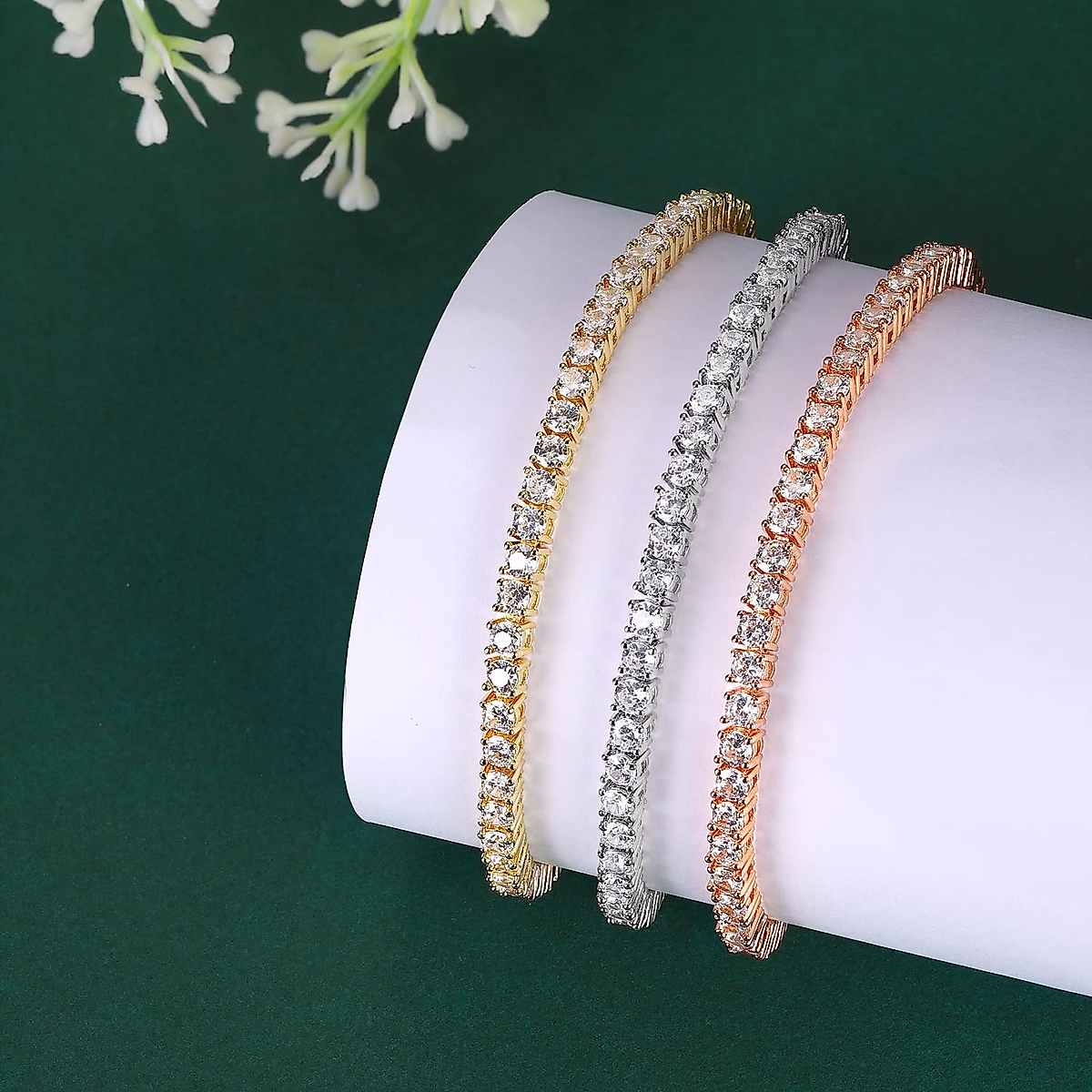 Devin Rose 3MM Cubic Zirconia Tennis Bracelet for Women 14K Rose Gold Plated Brass CZ Bracelets Sizes 6.5 Inches