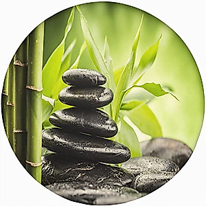 XISUNYA Zen Garden Round Fitted Tablecloth with Elastic Edge,Zen Basalt Stones and Bamboo Print Polyester Table Cloth, Fits Round Table 28", for Wedding Party Dining Banquet,Multi