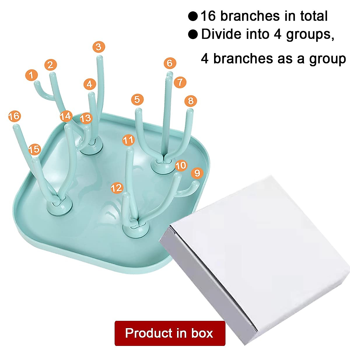 16 Branches Baby Bottle Drying Rack Bottle Dryer Holder for Reusable Baggies, Nipples, Cups, Pump Parts and Accessories