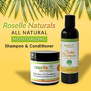 Roselle Naturals - Chebe Shampoo and Conditioner Set, Hair Moisturizer for Dry Hair Chebe Hair Growth Shampoo with Leave In Conditioner Organic, African Chebe Powder for Hair Growth Combo - 4 Ounces