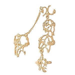 Cuteam Women Ring, Chain Link Ring Lightweight Fashion Jewelry Full Rhinestone Retro Flower Link Ring for Gift Golden