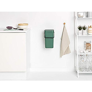 Brabantia Sort & Go Kitchen Recycling Can (3.2 Gal/Fir Green) Stackable Waste Organiser with Handle & Removable Lid, Easy Clean, Fixtures Included for Wall/Cupboard Mounting