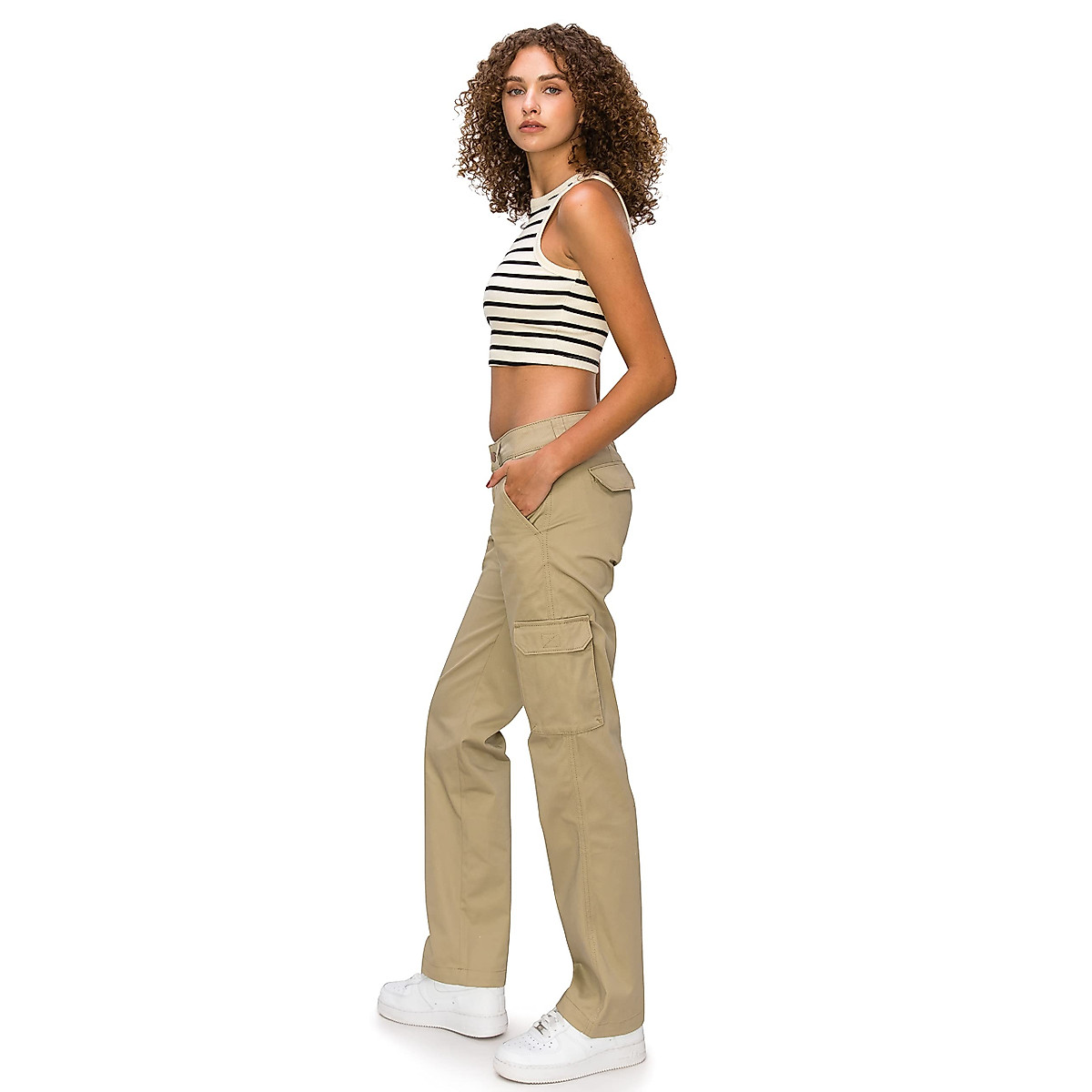 KHAKI & BLUE Women's Work Pants – Mid Rise Relaxed Fit Straight Leg Cargo Casual Trousers with Multi Pockets 79359JTW098CA Khaki 16