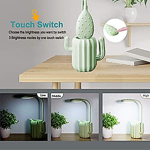 Small Desk Lamp with Pen Holder, Table Lamp with 3 Brightness Levels, Flexible Gooseneck, Touch Control for Kids, Home Office