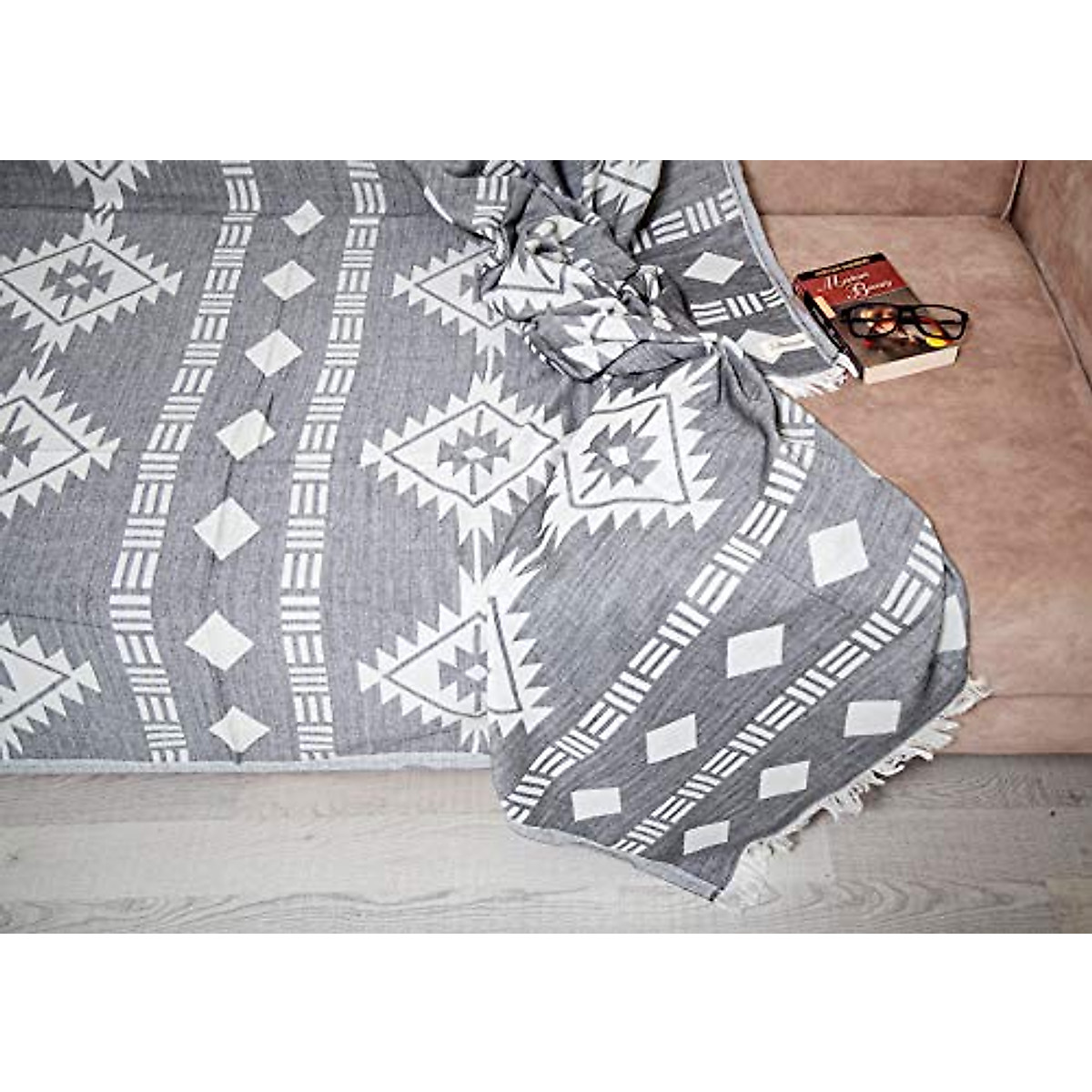 Bersuse 100% Cotton Belize XL Throw Blanket Turkish Towel - 75x90 Inches, Black