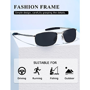 AEVOGUE Polarized Sunglasses For Men Rectangle Metal Frame Retro Sun Glasses AE0395 (2 Pack/Silver Frame Grey Lens+Silver Frame Blue Lens, 59)