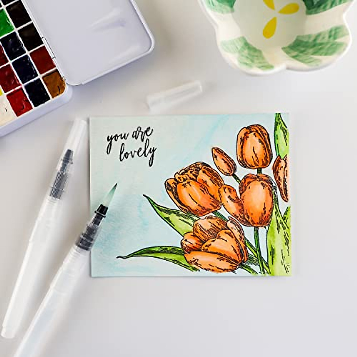 8 Pcs Alcohol Ink Blending Tool Set Including 6 Pcs Water Color Brush Pen 2Pcs Ink Air Blower for DIY Paint Tools Water Color Brush Pen Card Making Embossing Painting Rendering