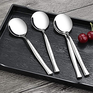 Idotry Round Soup Spoon, Stainless Steel Bouillon Spoon, Set of 12