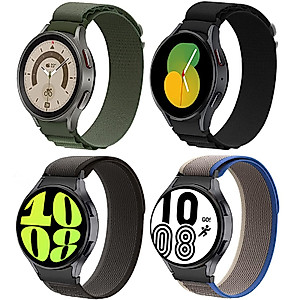 WINGLE 4 Pack Band for Samsung Galaxy Watch 7 6 5 4 FE Band Watch 6 Classic 5 Pro 4 Classic Band 44mm 40mm 47mm 43mm 45mm 46mm 42mm Men Women, No Gap Trail Alpine Loop Woven Nylon Sport Watch Strap