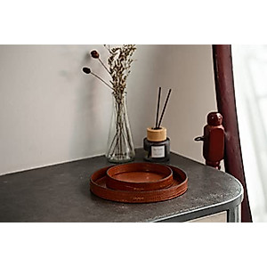 Cockatoo Faux Leather Round Tray, Decorative Coffee Tray for Ottoman, Living Room & Modern Home Decor (Medium/9", Arabian Spice)