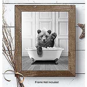 Bear Wall Decor - Bear Wall Art - Funny Bathroom Decor for Women, Kids - Bathroom Pictures - Bath Wall Decor - Cute Modern Bathroom Accessories - Cool Unique Bathroom Sign- Powder Room - Restroom Sign