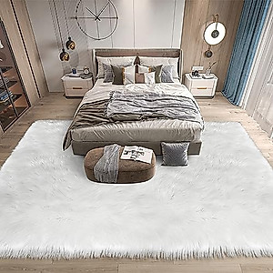 TENNOLA Sheepskin Rug 6x9 White Faux Fur Area Rugs for Living Room Fluffy Washable Rugs for Bedroom Nursery Room Luxury Room Decor Furry Rug Fuzzy Rug Rectangle Carpet