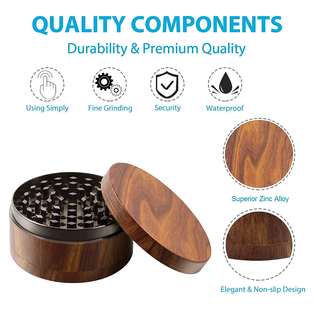 KINGTOP Grinder, Large 3" Spice Grinder (Wood Grain Brown)