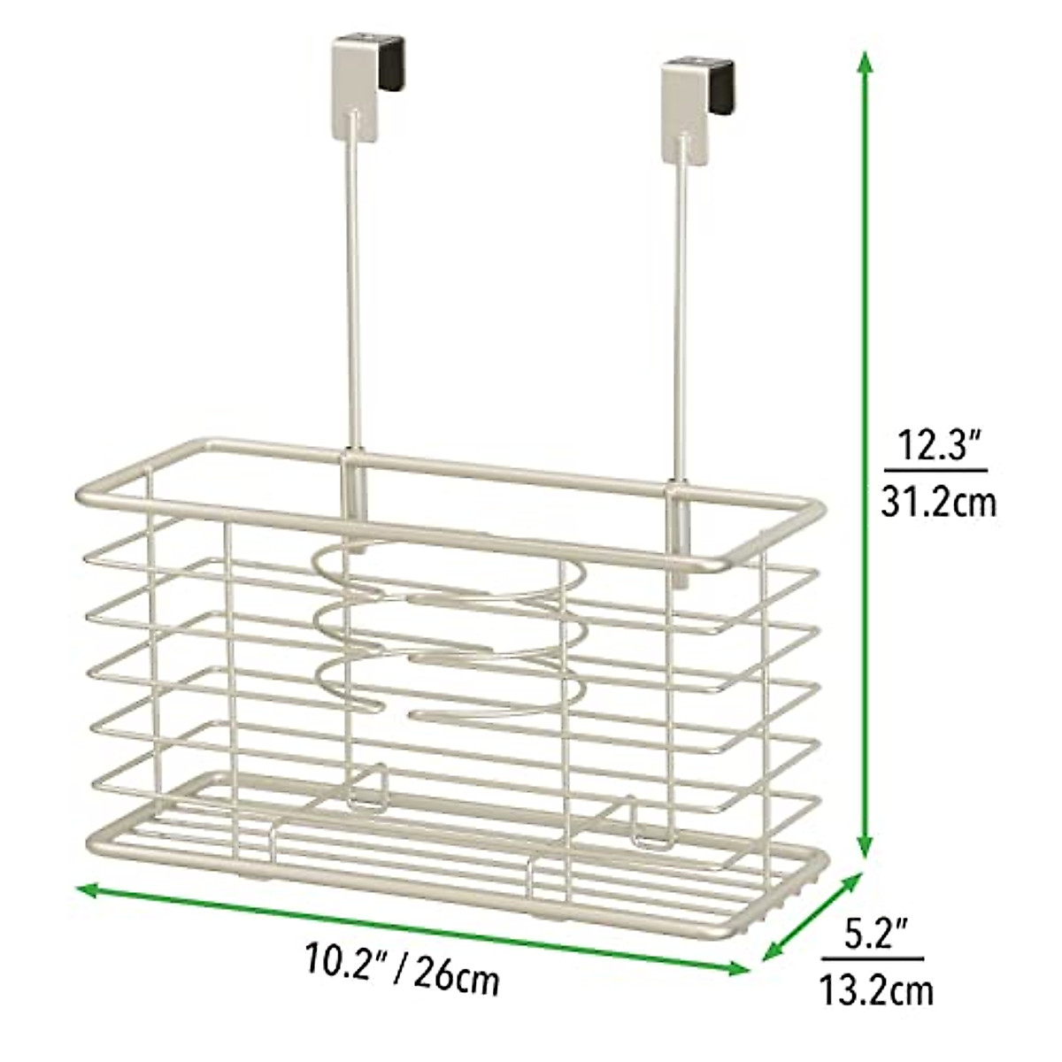 mDesign Steel Over Cabinet/Door Hair Dryer Holder Storage, Hair Styling Tool Organizer Basket for Bathroom - Hair Blow Dryer, Flat Iron, Curling Wand, Hair Straightener, Linelle Collection - Satin