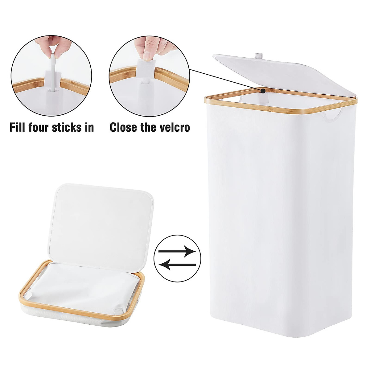 100L Large Laundry Hamper Basket with Lid by YOUDENOVA, Tall Clothes Hamper with Handle, Waterproof and Collapsible Storage Basket for Bedroom and Bathroom, White(16"L 13"W 28"H)