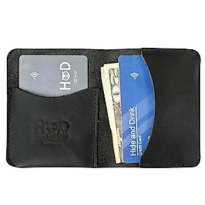 Hide & Drink, Bifold Card Holder Handmade from Full Grain Leather, Credit Card Storage, Money Organizer, Cash Case, Minimalist Wallet :: Charcoal Black