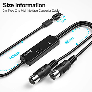 Fasgear USB C MIDI Cable with Type C to USB Adapter, 6ft Type C to in-Out MIDI Cable for Music Keyboard Piano to PC Laptop, MIDI to USB C Interface Converter for Windows, Android, Mac OS