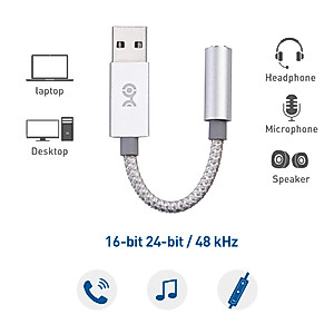 Cable Matters Premium Braided USB to 3.5mm Audio Adapter (USB Audio Adapter with Built in DAC Codec) for Windows and macOS
