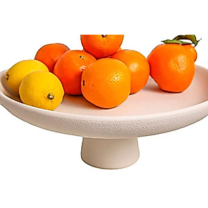 Large Off-White Ceramic Pedestal Decorative Bowl for kitchen decor. Style as a fruit bowl or as a showpiece for on your styled coffee table.