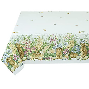 Benson Mills Blooming Bunnies Fabric Easter Tablecloth, Spillproof Indoor/Outdoor Spring and Easter Table Cloth (Blooming Bunnies, 60" X 120" Rectangular)