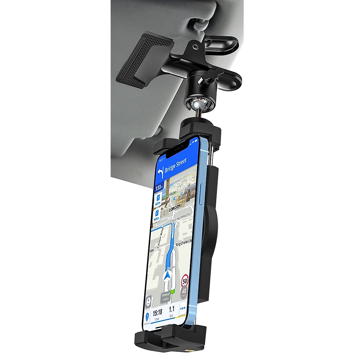 Sun Visor Phone Holder for Car [360° Super Metal Clip] Car Visor Cell Phone Mount, Universal Steering Wheel Phone Clamp with 1/4'' Screw Adapter for iPhone, Android Smartphone, Tablet, Gopro, Camera