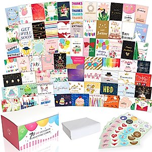Spvloai 70 Unique Birthday Cards Bulk, All Occasion Greeting Cards Assortment Box with Blank Envelopes and Stickers, Happy Birthday Cards for Women, Men, Family, Friends, 4 x 6 Inches, Funny Birthday