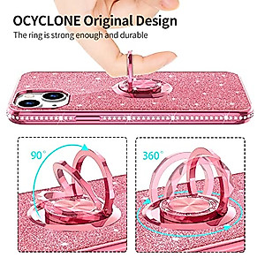 OCYCLONE for iPhone 13 Case, Glitter Sparkle Diamond Cover with Ring Stand Protective Phone Case Compatible with 6.1 inch iPhone 13 Case for Women Girls - Pink