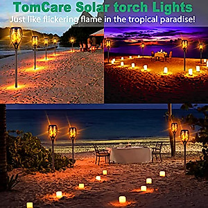 TomCare Solar Lights Upgraded, 43" Waterproof Flickering Flames 96 LED Torches Lights Outdoor Solar Landscape Decoration Lighting Auto On/Off Pathway Lights for Garden Patio Yard Christmas, Black(4)