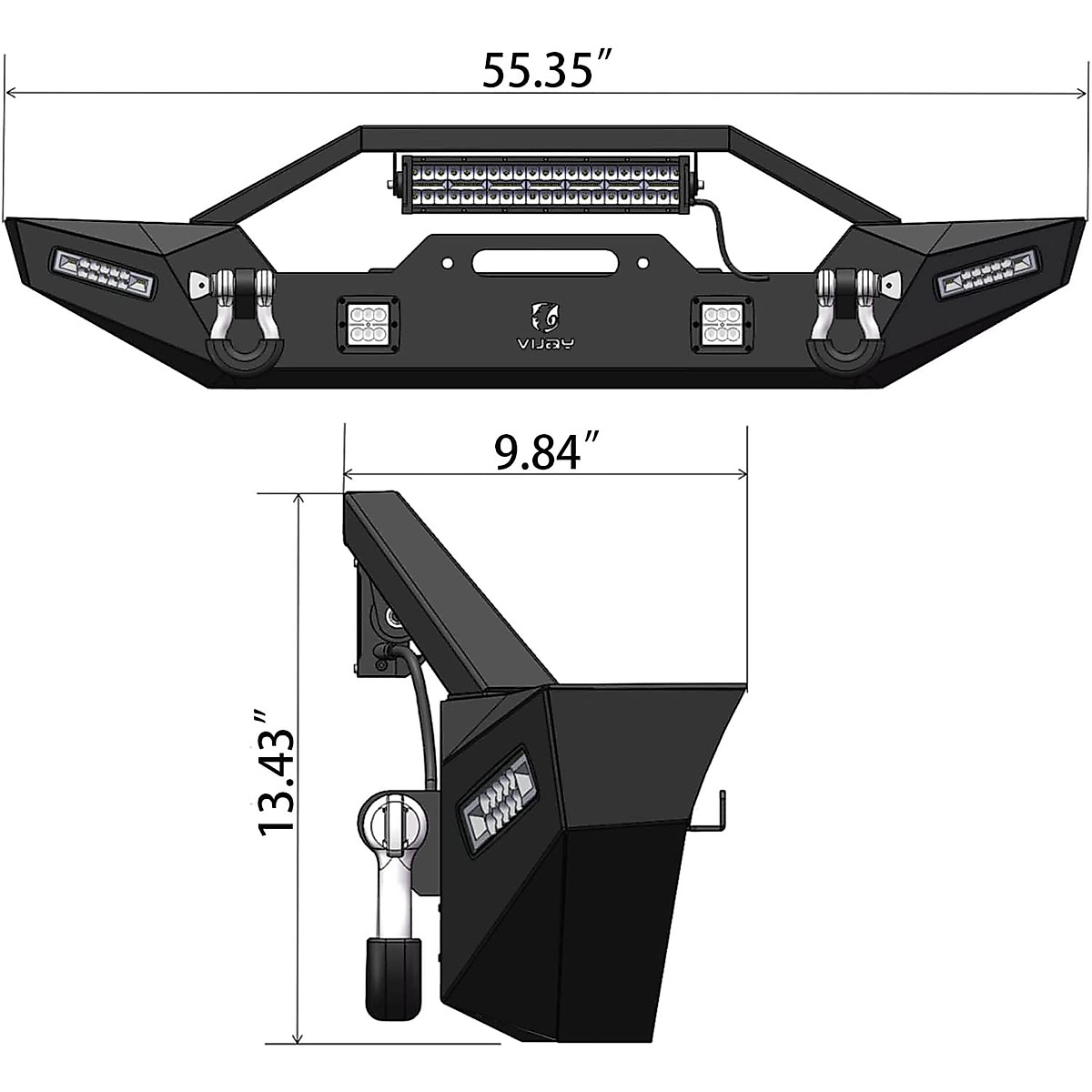 LUYWTE New Black Powder Coated Steel Front and Rear Bumper With Tire Carrier&Oil Drum Rack&6XLED Lights&4XD-Rings For 1997-2006 Wrangler TJ