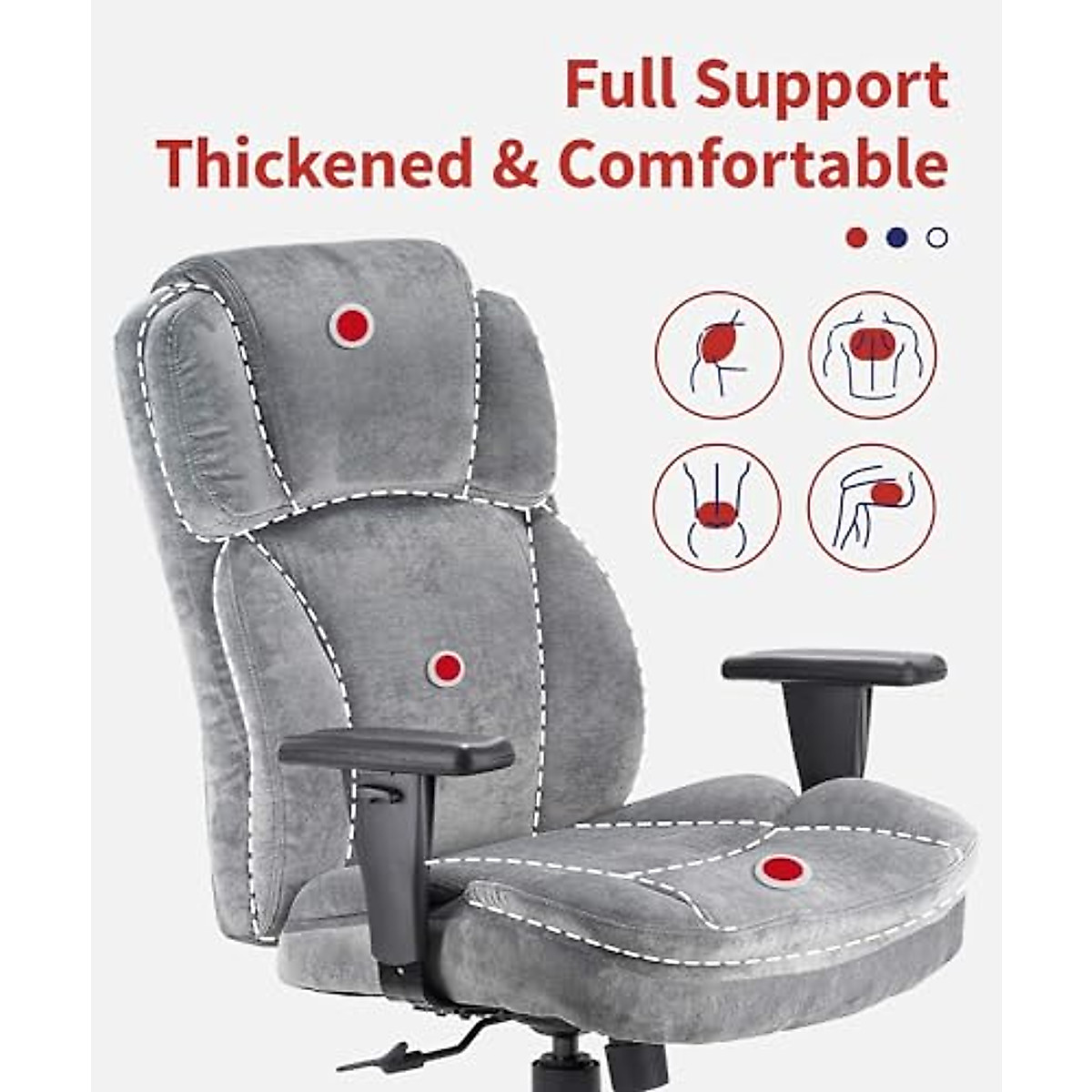 CLATINA Ergonomic Velvet Big Tall Executive Office Chair with Upholstered Swivel 400lbs High Capacity Adjustable Height Thick Padding Headrest and Armrest for Home (Grey)