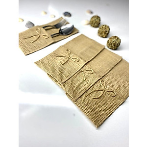 meditroia (Troia Textil(12,Pieces) Burlap Cutlery Holders Lace Utensil Pouch Knifes Forks Bag for Vintage Natural Wedding (4x8inch)