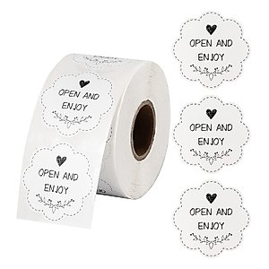“Open & Enjoy” Gift Stickers, 600ps Sealing Stickers Flower-Shaped Thank You Label Tags for Small Business, Gifts, Weddings, Giveaways, Bridal Showers, Party, Boutiques and Envelope (White)