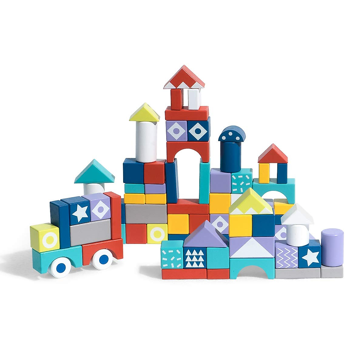 ROBUD Wooden Building Blocks Set for Toddlers Kids, Stacking Toy Gift for Boys and Girls Ages 3-8 Years Old - 100 PCS