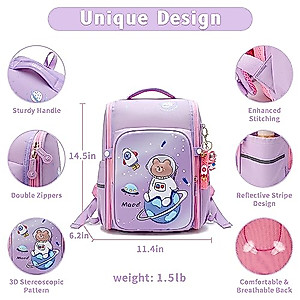 Maod Toddler Backpack for Girls School Kids Backpacks for Elementary with Padded Shoulders and A Free Pendant (Purple)