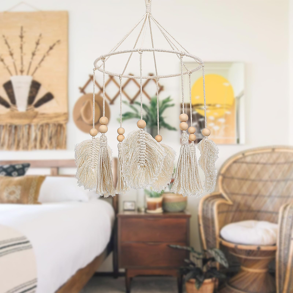 Boho Crib Mobile Handmade Neutral Crib Mobile Hanging Ceiling Mobile Nursery Decoration for Nursery Room Decor
