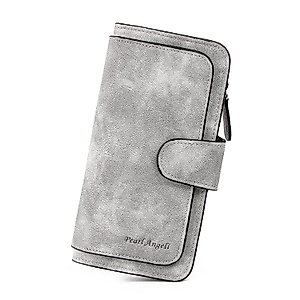 Pearl Angeli Womens Wallet PU Leather RFID Blocking Large Capacity Credit Card Holder for Women Zipper Coin Purse