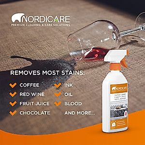 Nordicare Fabric & Carpet Stain Remover Spray 16.9 oz - Spot & Stain Remover, Upholstery Cleaner, Fabric Cleaner for all Type of Fabrics, Textiles, Carpet, Cloth, Rugs, Chairs, Sofas-Made in Denmark