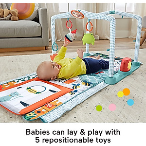 Fisher-Price Baby Playmat 3-in-1 Crawl & Play Activity Gym, Cottage Theme with Tunnel & Developmental Toys for Newborns 0+ Months