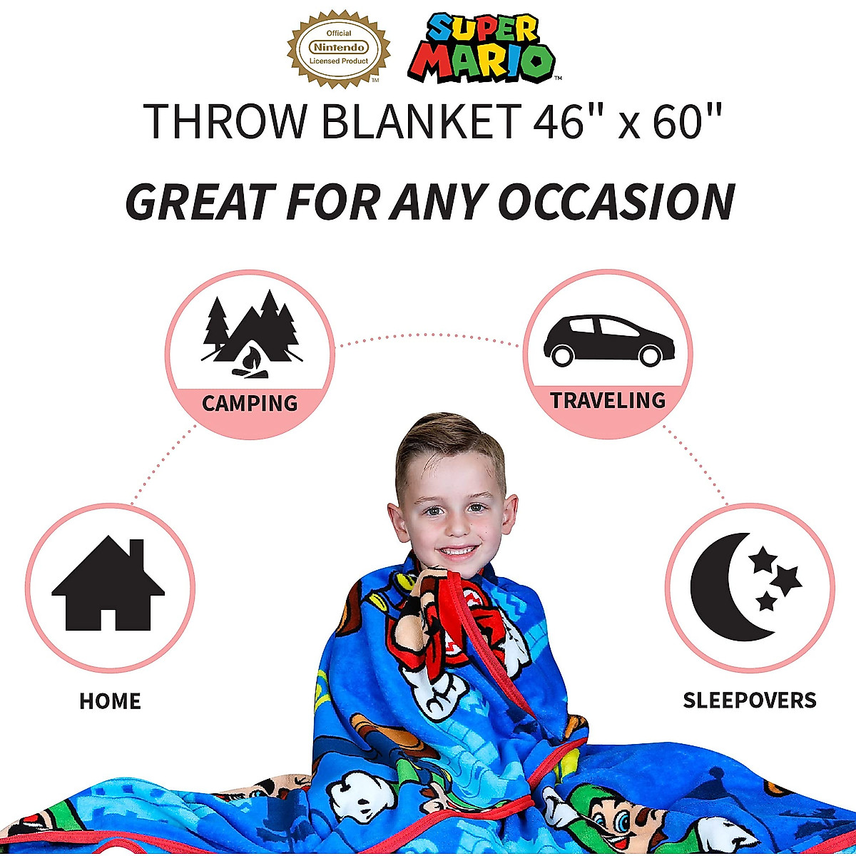 Franco Kids Bedding Super Soft Plush Throw Blanket, 46 in x 60 in, Mario