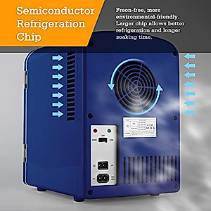 AstroAI Mini Fridge Portable AC/DC Powered Thermoelectric System Cooler and Warmer 4 Liter/6 Can for Cars, Homes, Offices, and Dorms,Blue (Renewed)