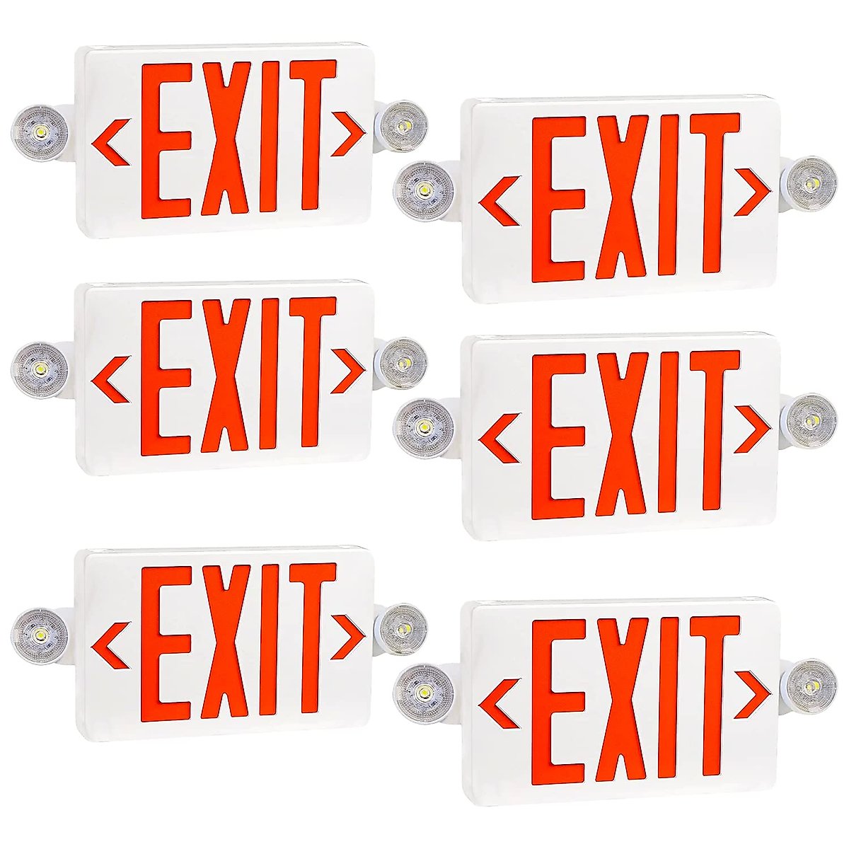 Exit Sign with Emergency Exit Lights, OSTEK ABS Fire Safety Red Emergency Exit Sign with 2 Adjustable Flood Lights, Double Face and 90min Long Backup Battery, (UL Certified 120-277V) (6pack)