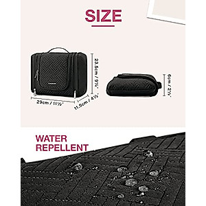 BAGSMART Toiletry Bag for Men, Travel Cosmetic Makeup Bag with Hanging Hook, Water-resistant Dopp kit Shaving Bag for Full Sized Container, Toiletries, Shampoo, Black-Medium