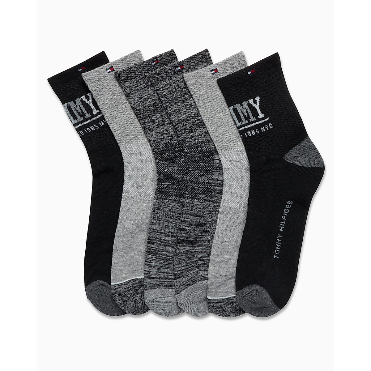 Tommy Hilfiger Men's Socks - Athletic Cushioned High Quarter Cut Socks (6 Pack), Size 7-12, Black Assorted