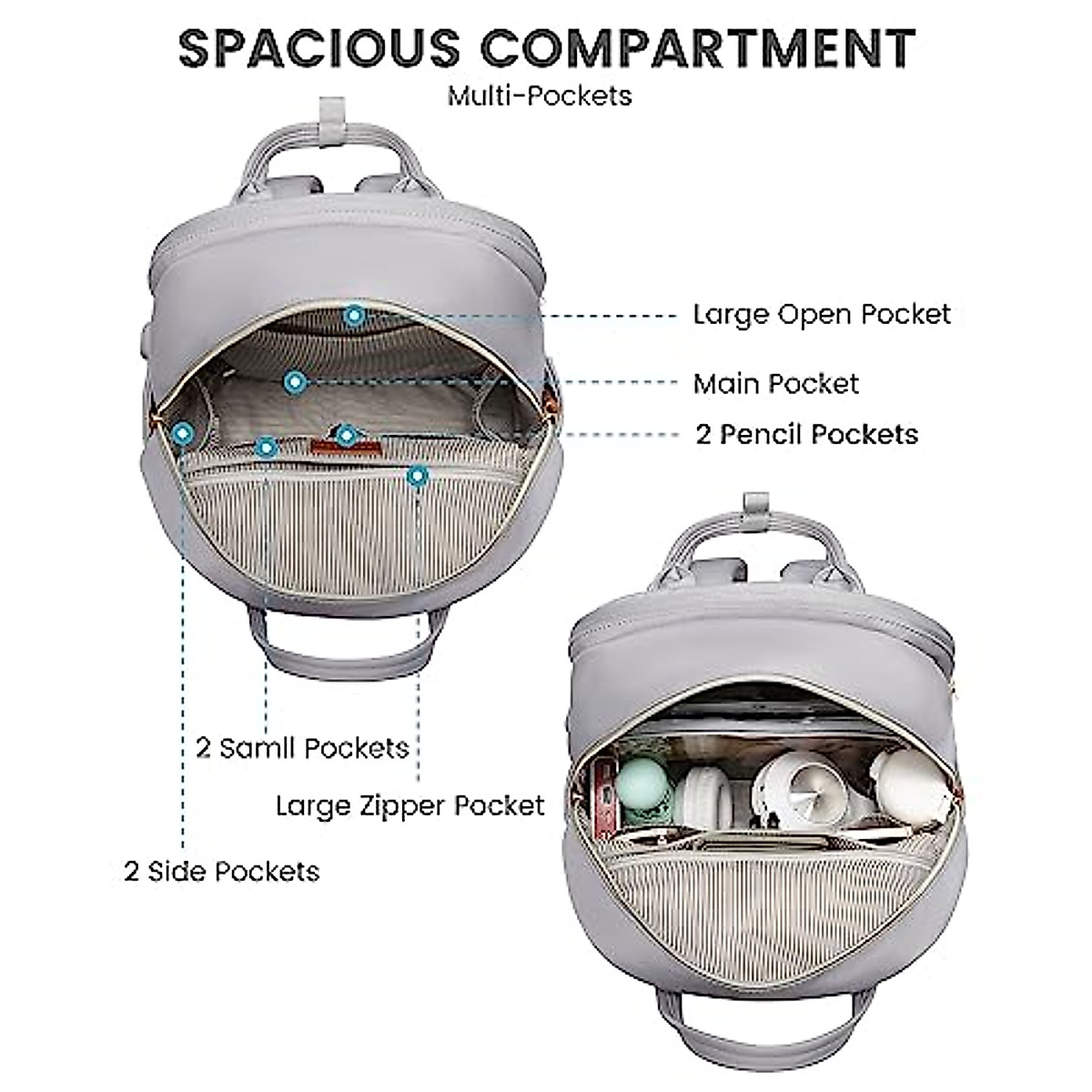 LOVEVOOK Travel Laptop Backpack, 15.6 Inch Anti-Theft Waterproof Stylish Purse Bag with USB Port, Lightweight Casual Day Backpacks for Women Men Work Business Nurse, Grey