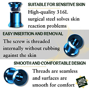 BIG GAUGES Pair of Internally Threaded Surgical Steel 4g Gauge 5mm Blue Double Flared Piercing Jewelry Ear Plugs Lobe Tunnel BG0016