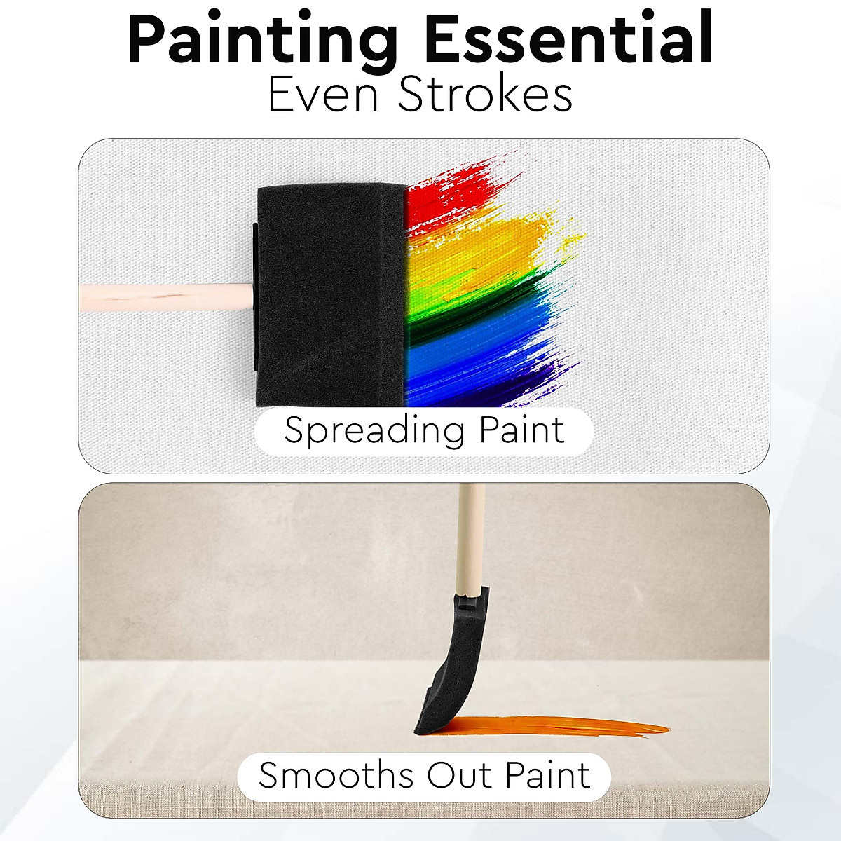 Vanitek 10 Piece Flat Flexible Poly Foam Bevel-Tipped Brush Set with Wooden Handles - Ideal for Applying Paint, Oil-Based Paints, Stain, Varnish, Enamel, Latex Paint, Smooth Surfaces, & Arts & Crafts