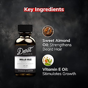 Detroit Grooming Co. Beard Oil – All-Natural, Hydrating Formula with Natural Oils, Vitamin E – Belle Isle Beard Oil (Lavender & Orange Scent) – 1 oz
